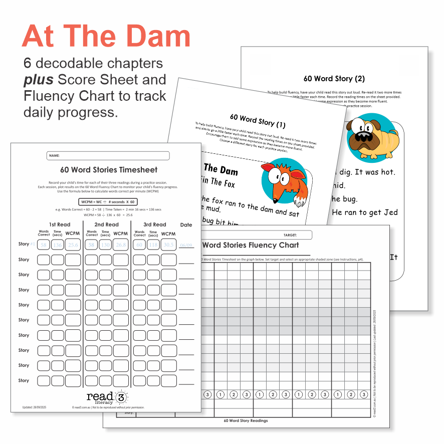 60 Word Stories | 1.3 | CVC | At The Dam – Read3 Literacy